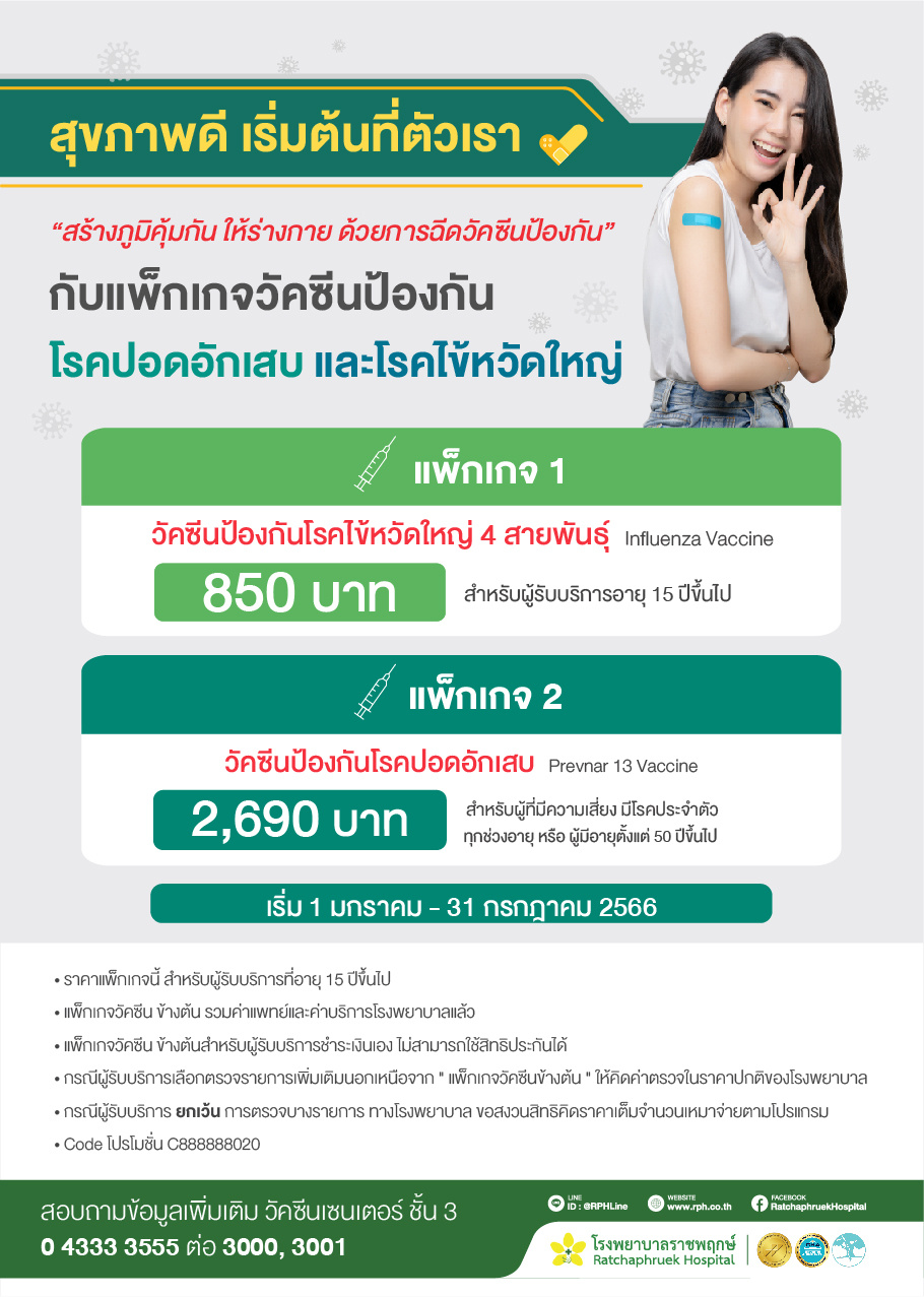 แพ็กเกจวัคซีนป้องกัน โรคปอดอักเสบ และโรคไข้หวัดใหญ่ (Prevnar 13 ...