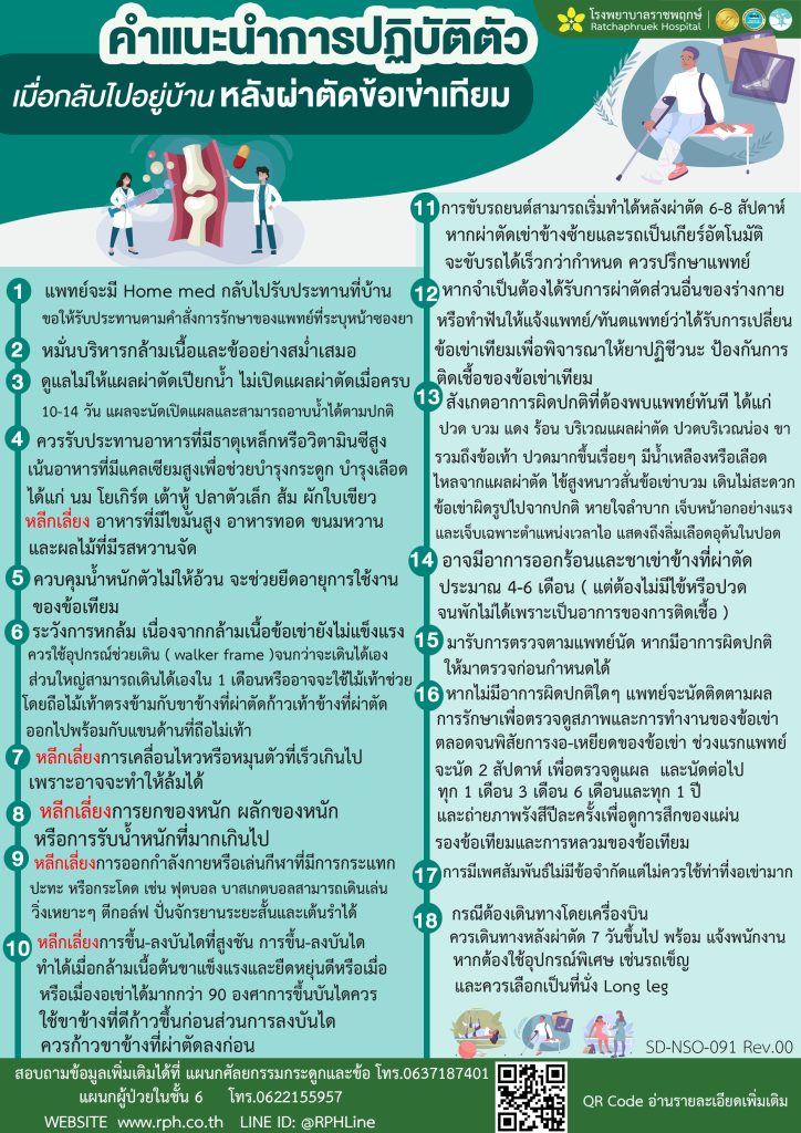 คำแนะนำการปฏิบัติตัวเมื่อกลับไปอยู่บ้านหลังผ่าตัดเปลี่ยนข้อเข่าเทียม ...